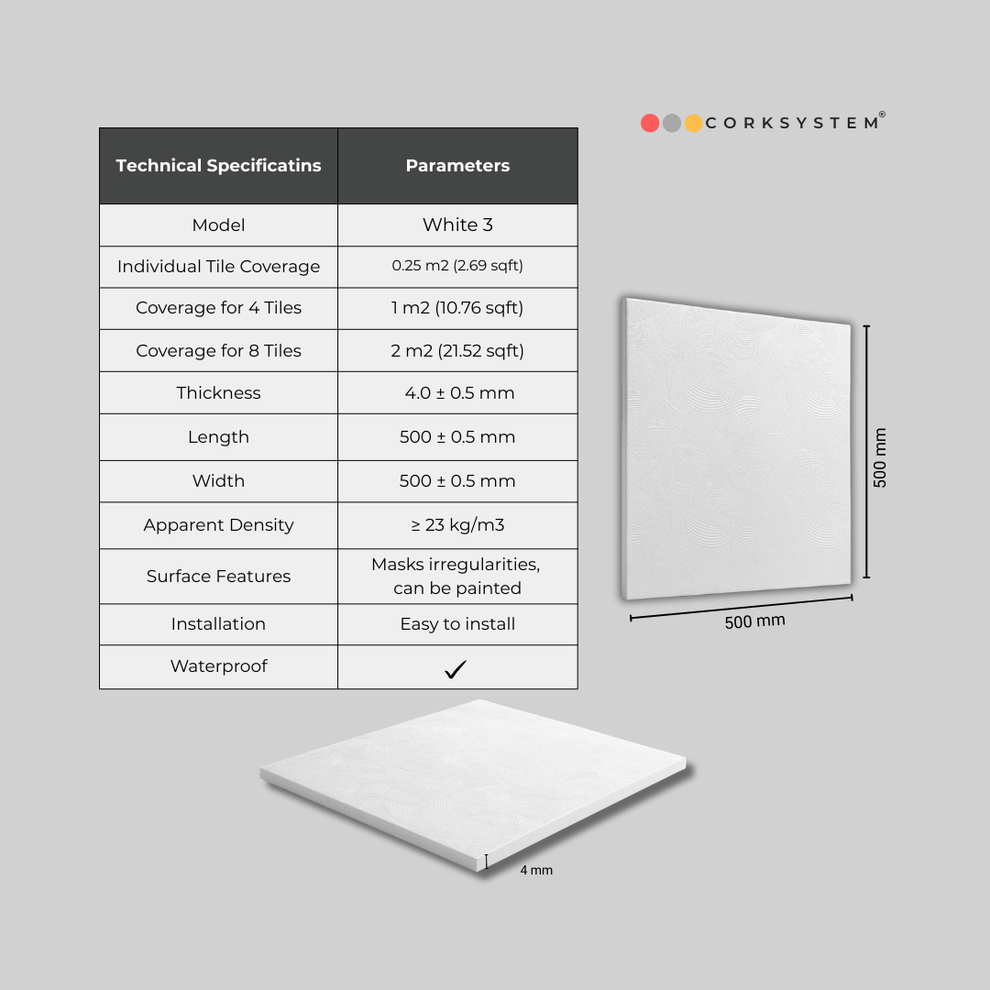 White 3 Decorative Ceiling & Wall Panels | 2m² | 8 Panels | Cork System ...
